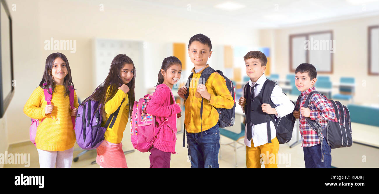 a group of primary school students portrait at the classroom Stock ...