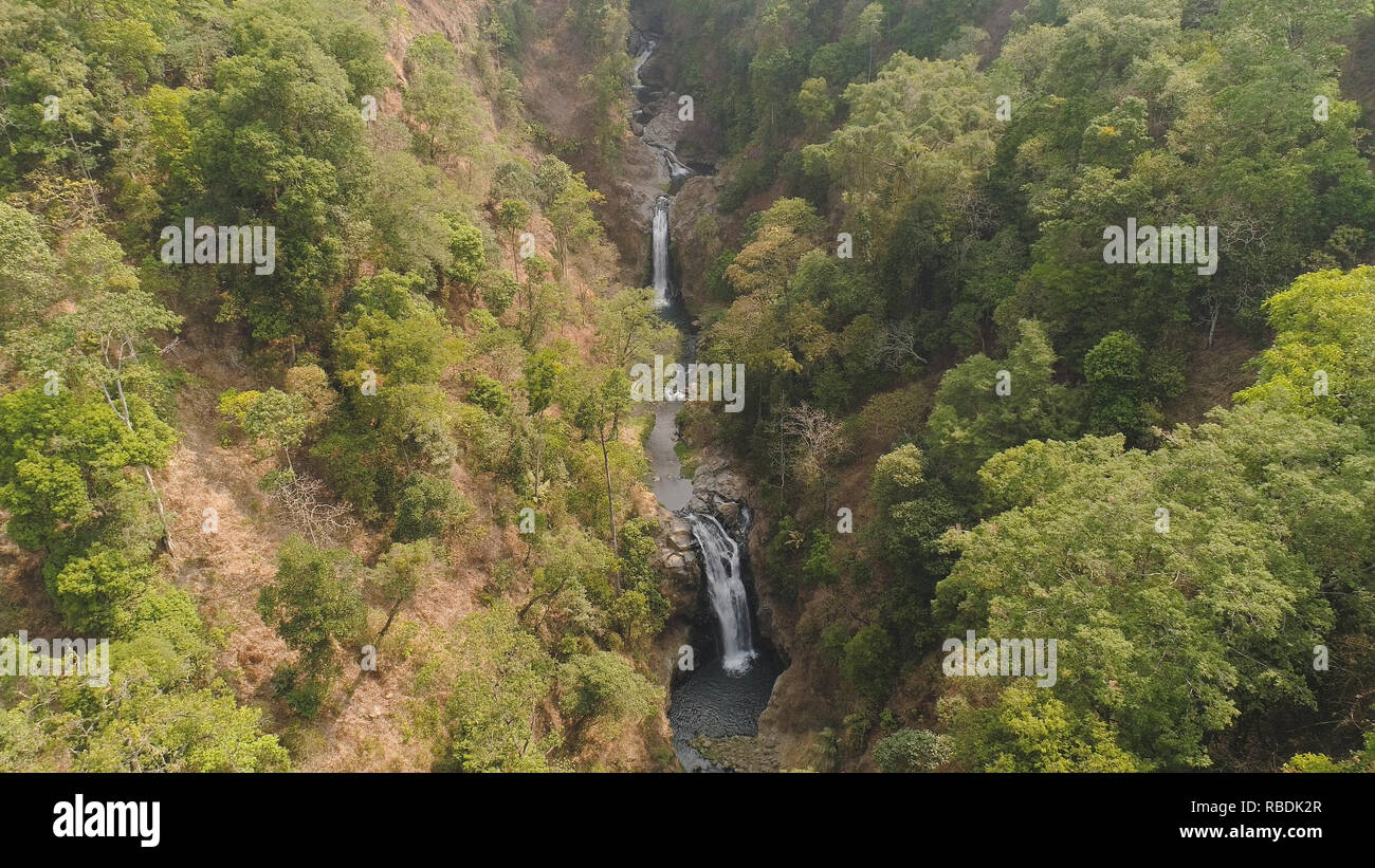 waterfall in tropical forest. aerial view hidden waterfall rainforest ...