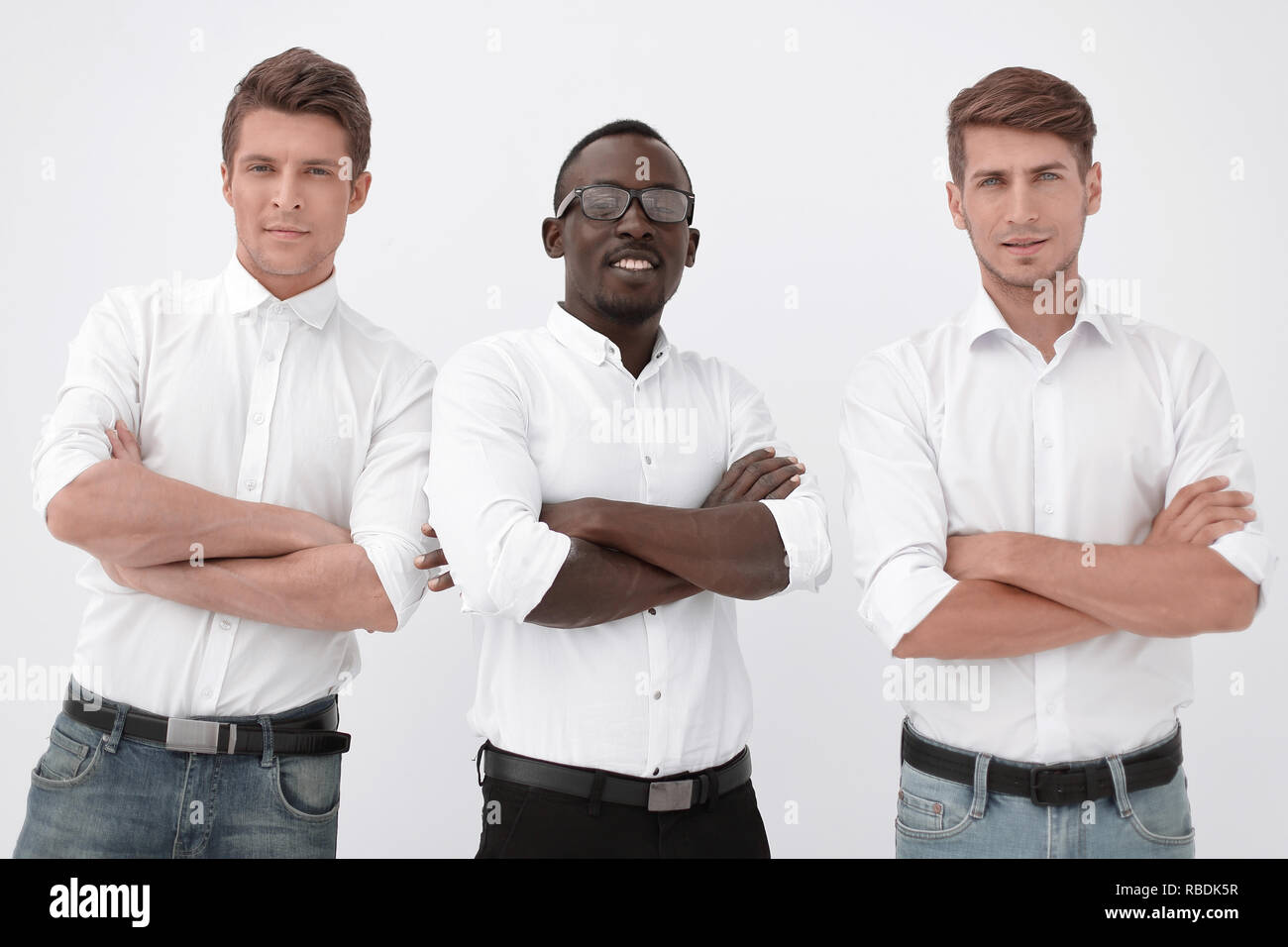 three confident business men standing together Stock Photo - Alamy