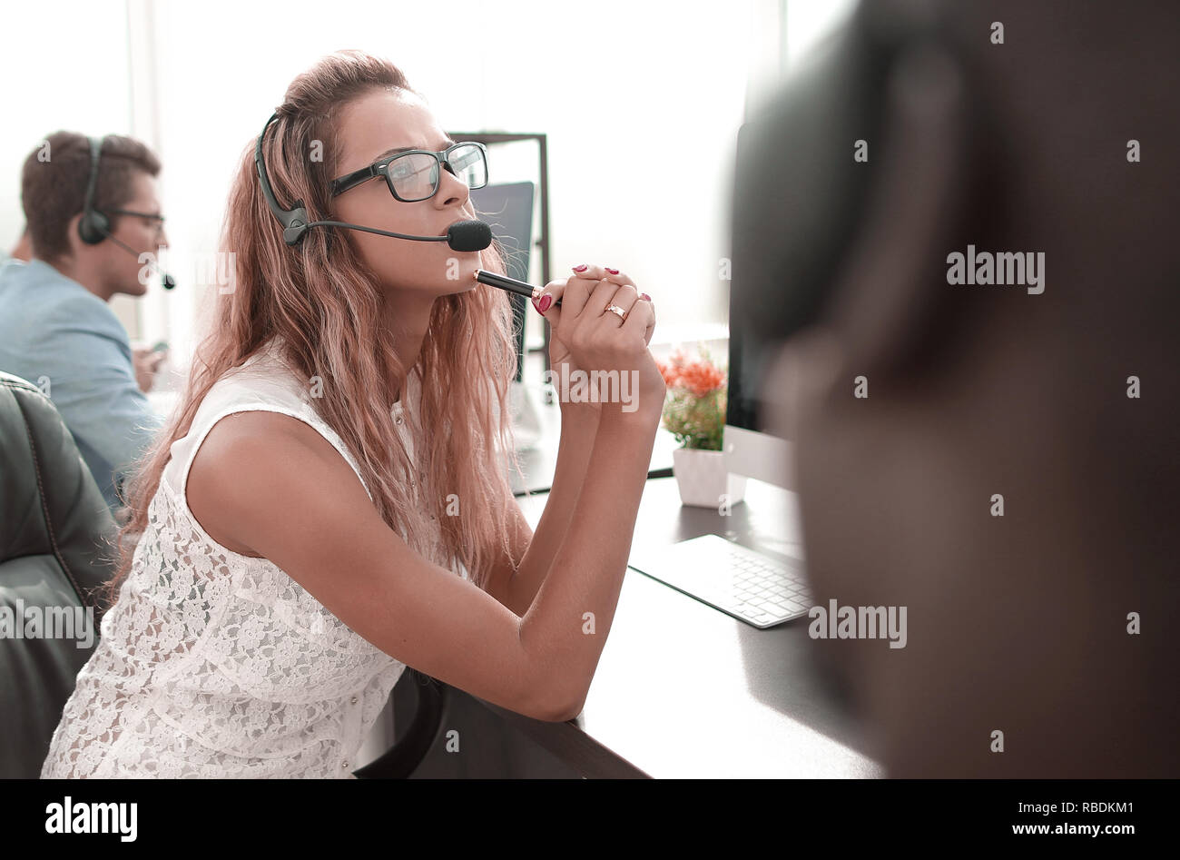 employees call center in the workplace Stock Photo - Alamy