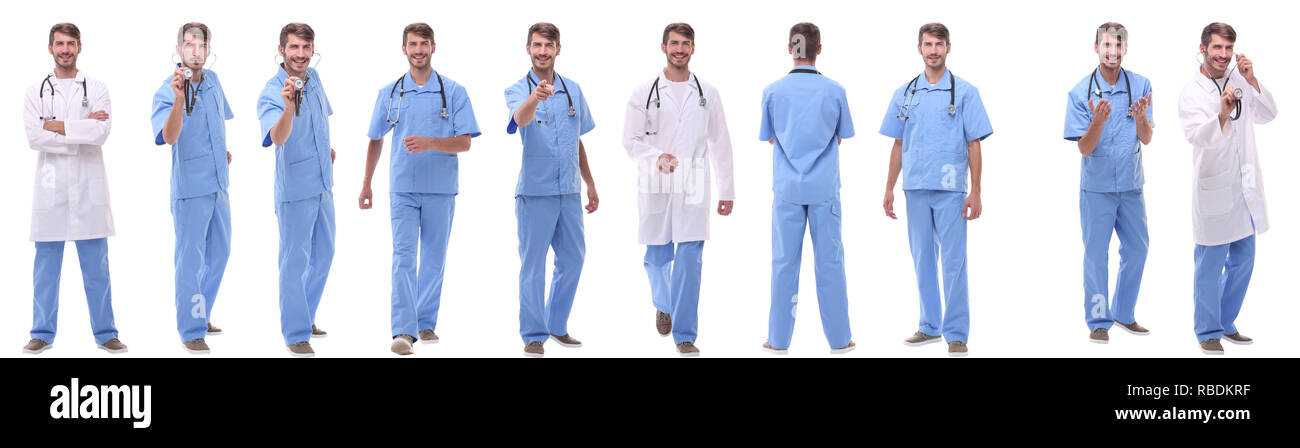 panoramic collage group of medical doctors . isolated on white Stock ...