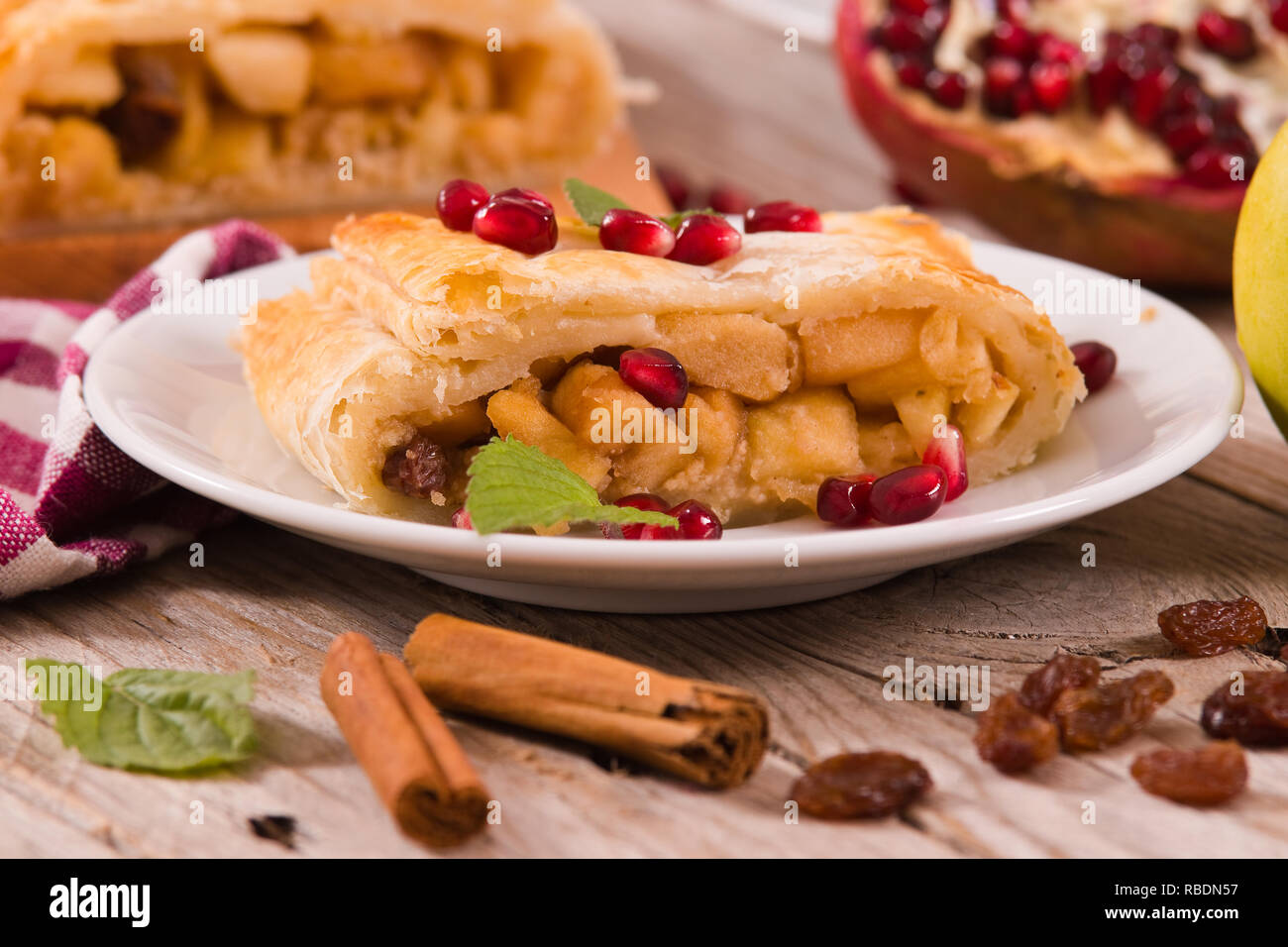 Apple strudel with pomegranate hi-res stock photography and images - Alamy