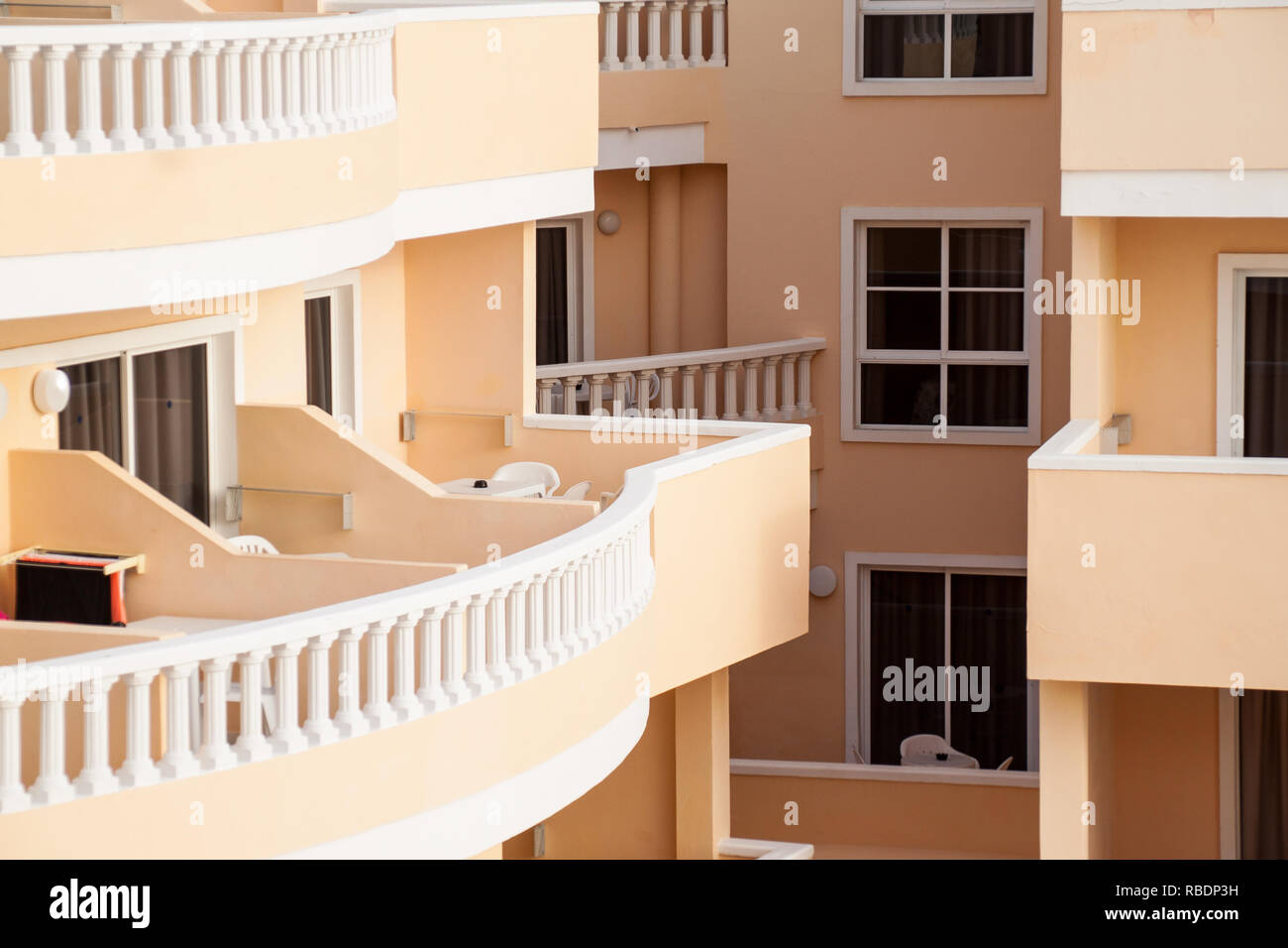 Photograph of the architecture (balconies and windows) of a hotel Stock ...
