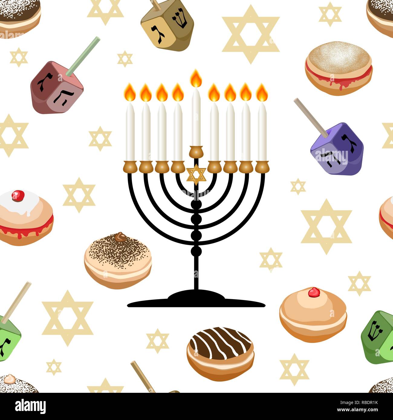 Seamless pattern with traditional symbols of Hanukkah. Jewish holiday ...