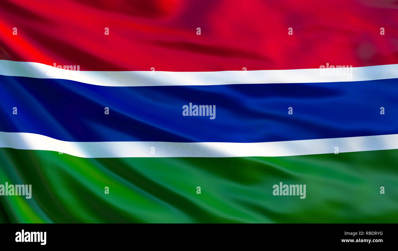Gambia flag. Waving flag of Gambia 3d illustration. Banjul Stock Photo ...