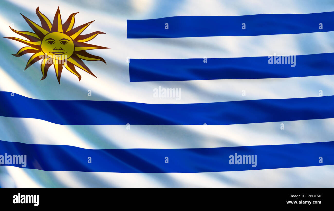 Uruguay flag. Waving flag of Uruguay 3d illustration. Montevideo Stock ...
