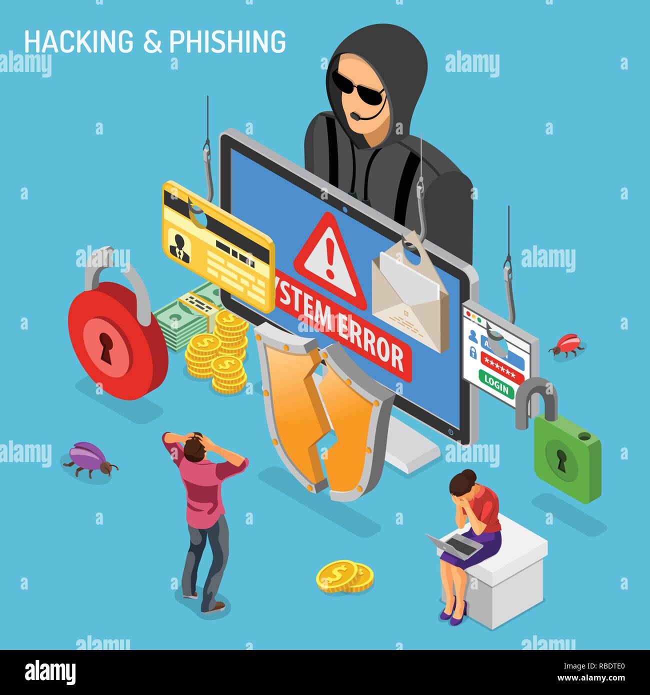 Hacker Phishing Activity Isometric Concept Stock Vector Image & Art - Alamy