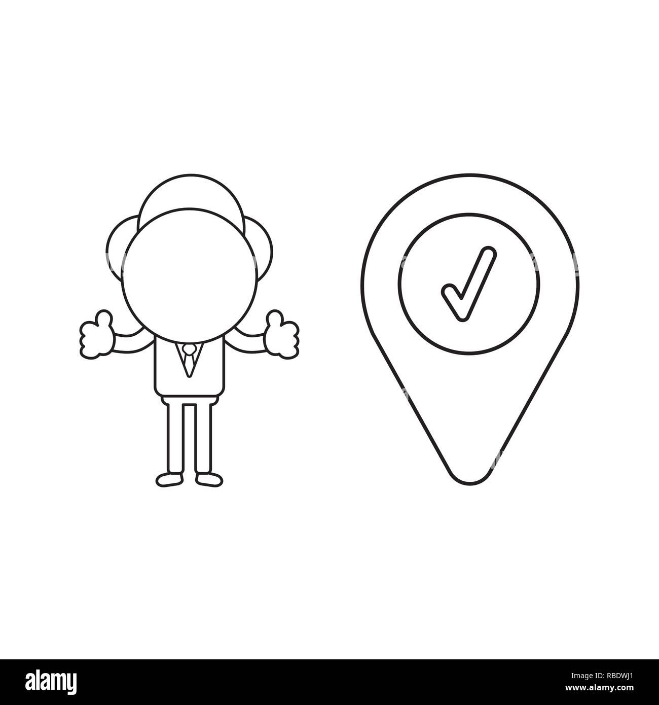 Vector illustration concept of businessman character with map pointer and check mark and giving ...