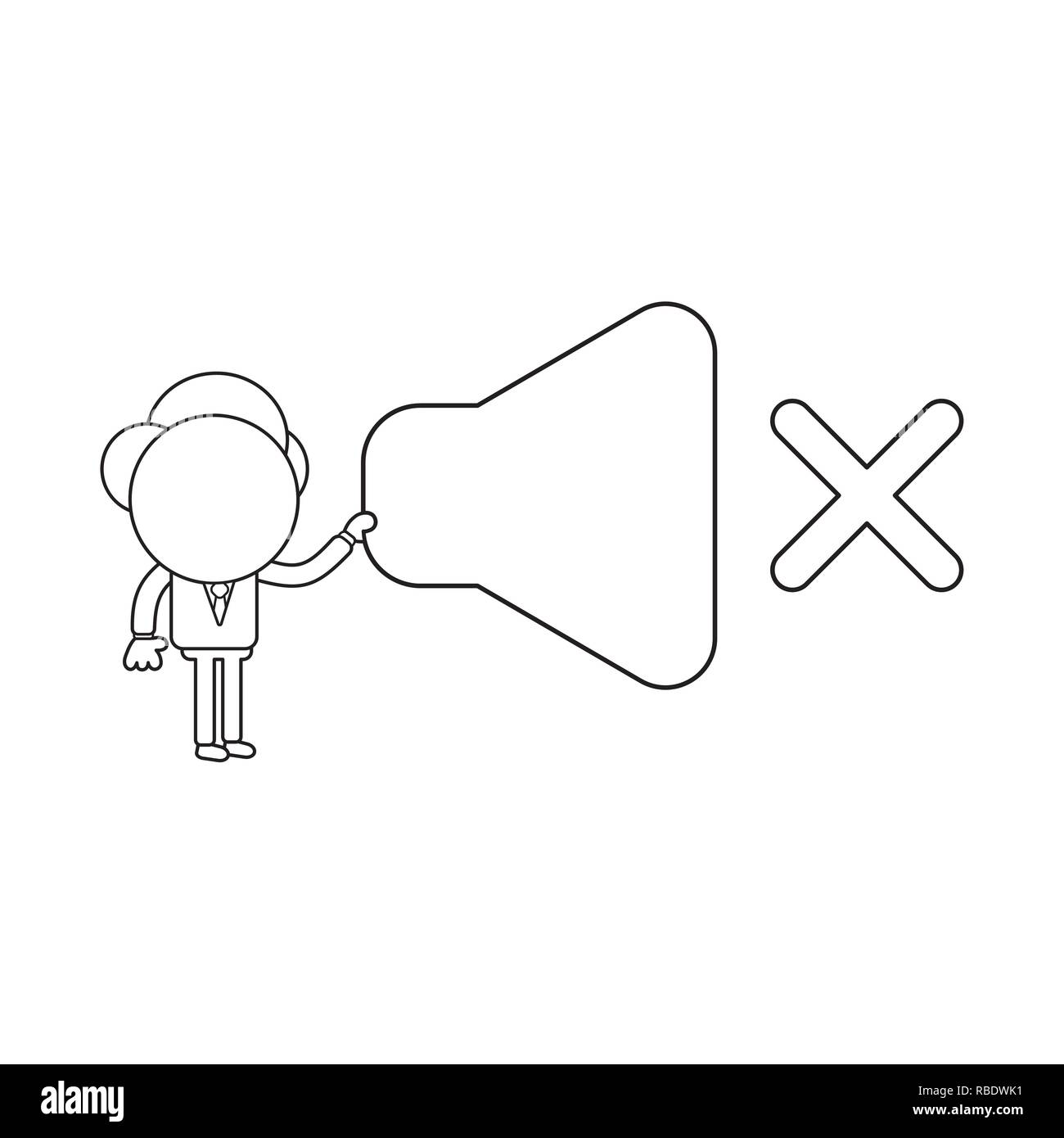 Vector illustration concept of businessman character holding sound off ...