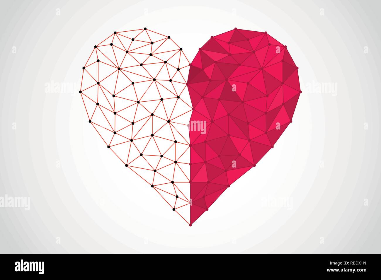 Abstract half full half empty heart icon from lines and triangles ...