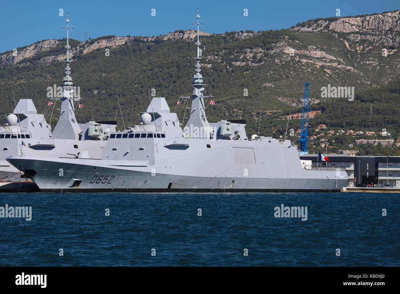 The frigates Provence docked in the French Navy base at the harbor of ...