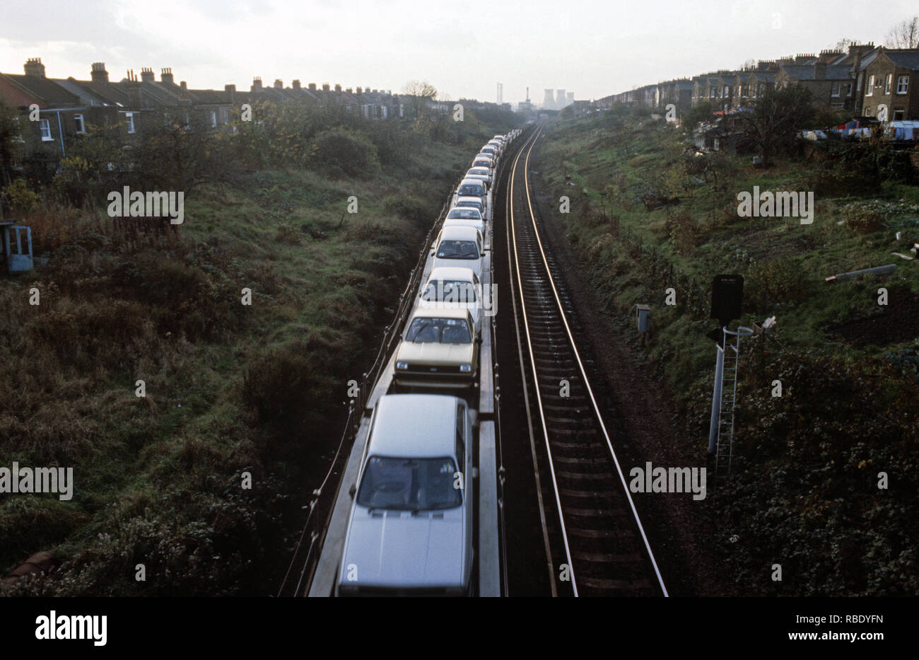 Diesel Locomotive car transporter train at Gunnersbury on the North ...
