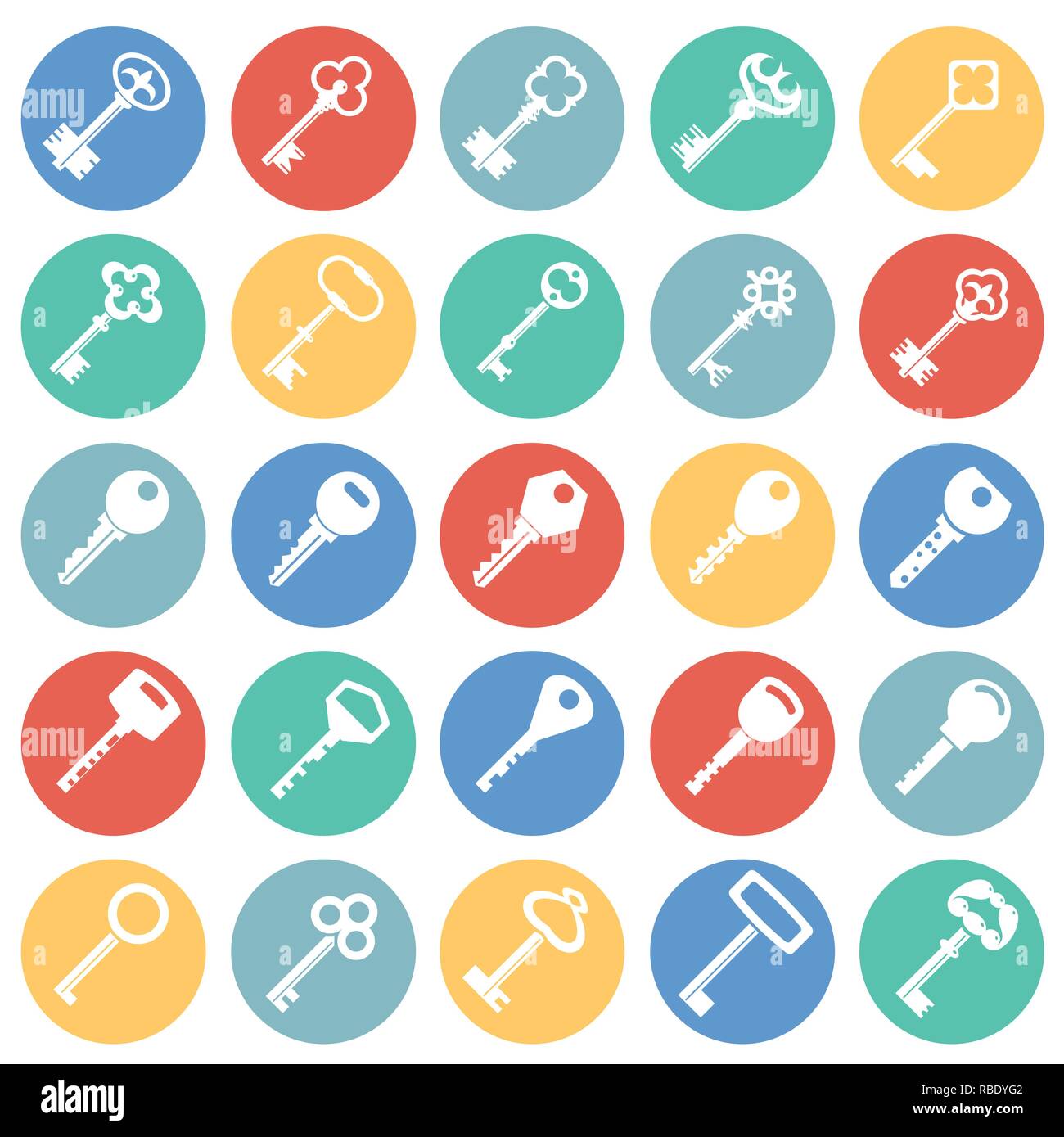 Keys icons set on color circles background for graphic and web design ...