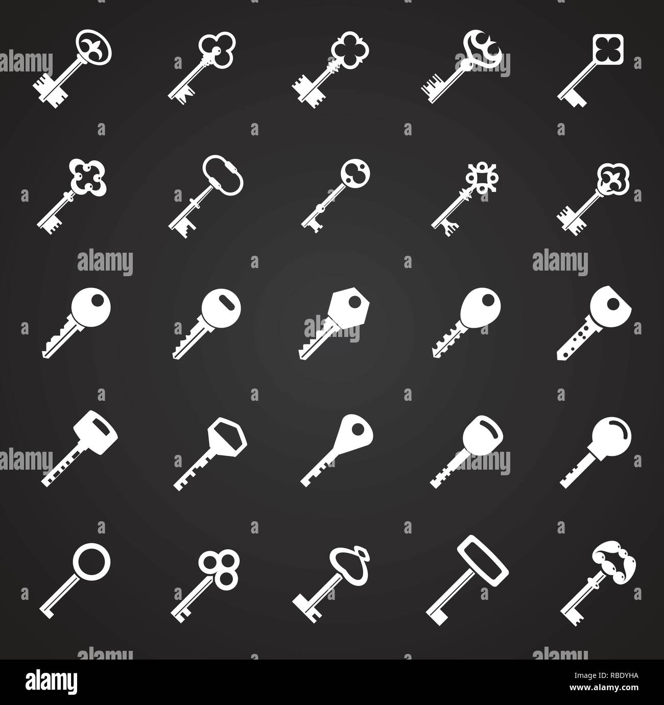 Keys icons set on black background for graphic and web design, Modern ...