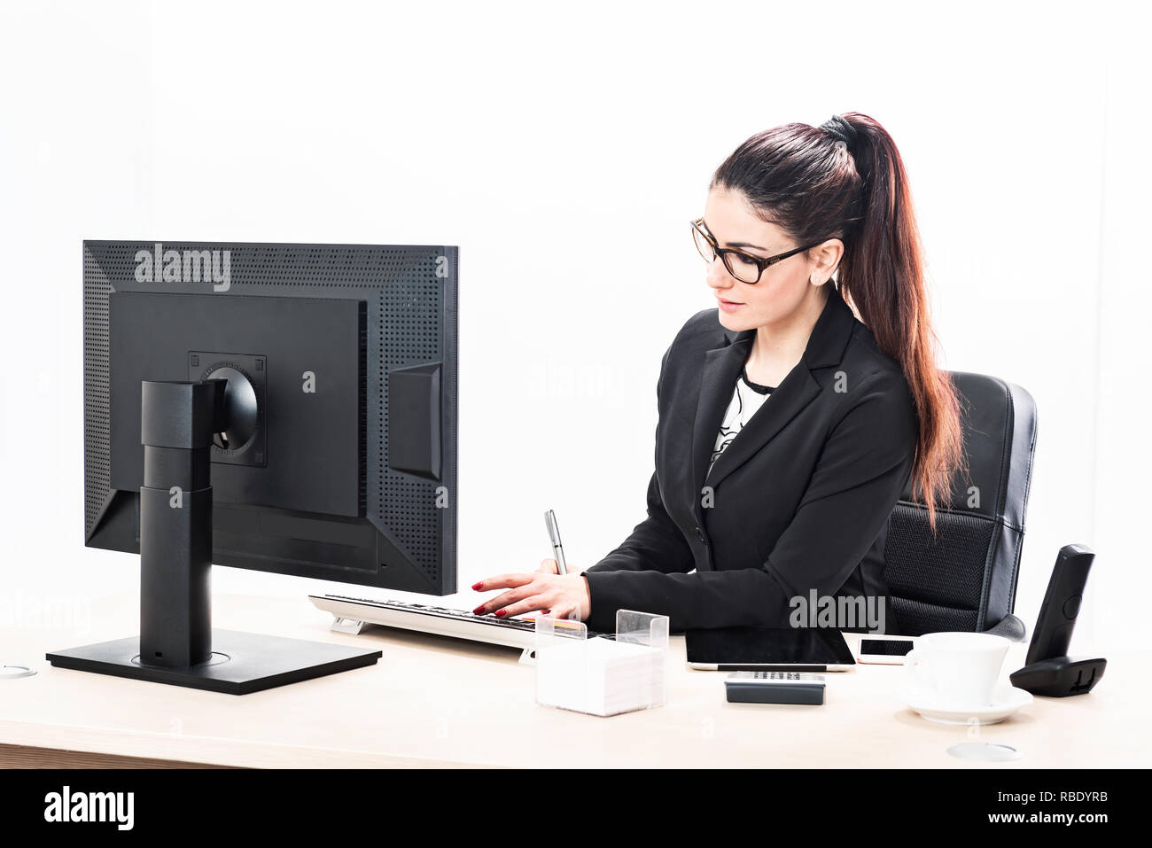 Phone Female and assistant administrator woman in office using a ...