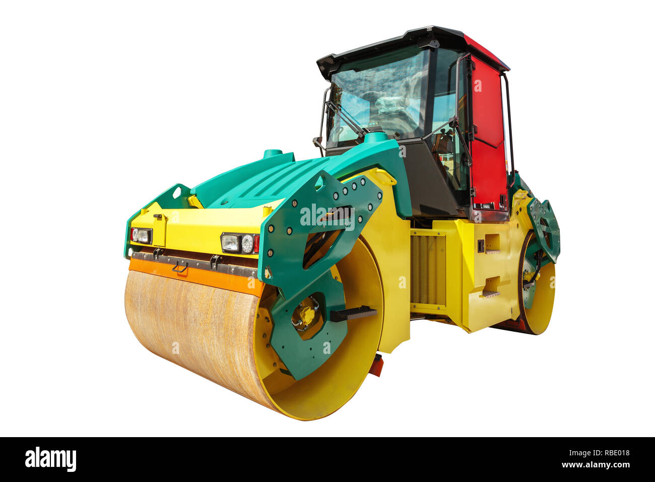 Road roller machine isolated with clipping path over white background ...