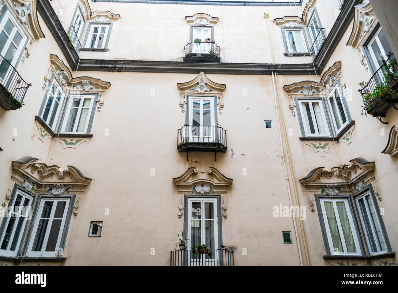Interior of ancient medieval Spanish palace, Naples Italy Stock Photo ...