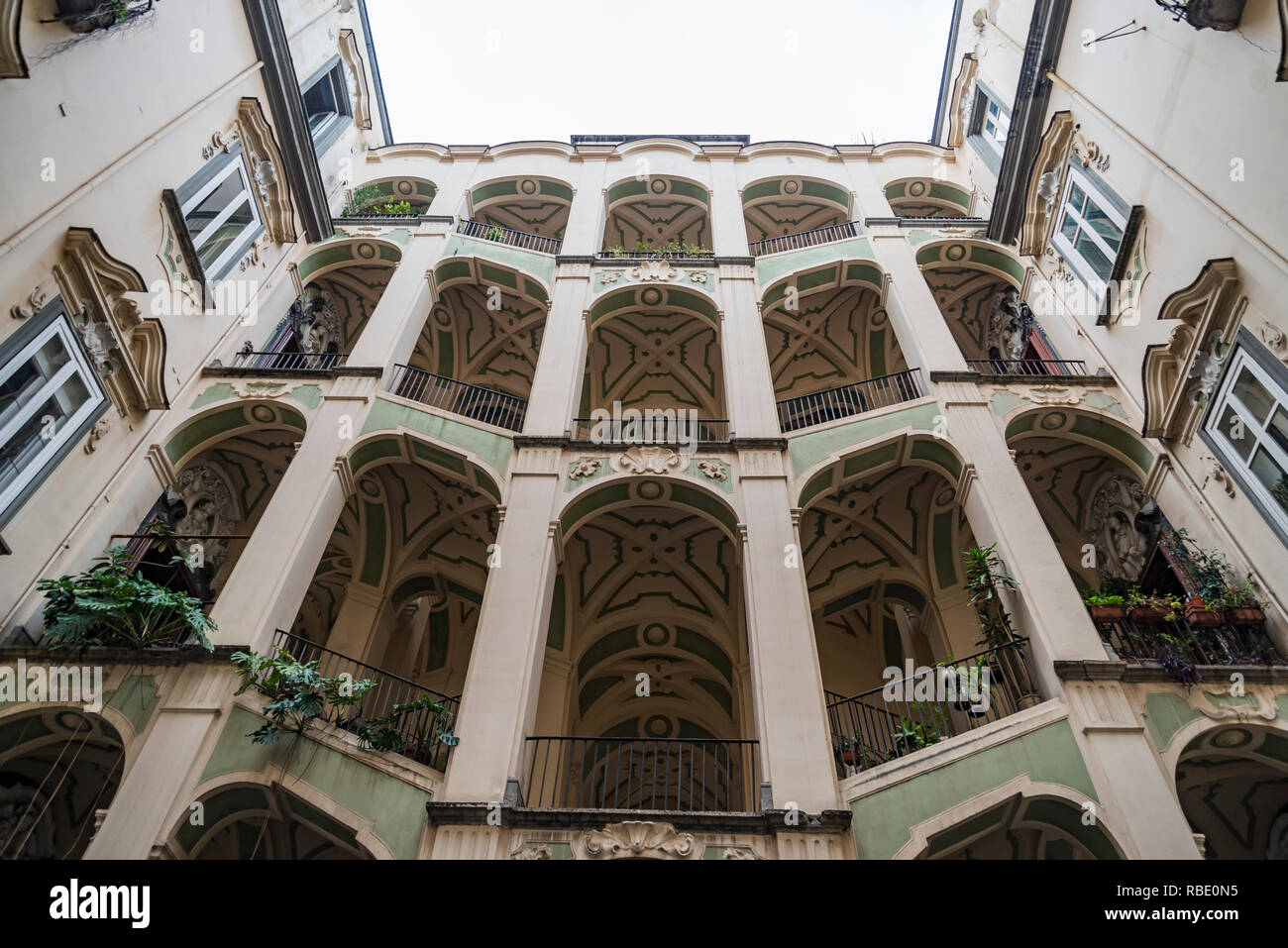 Interior of ancient medieval Spanish palace, Naples Italy Stock Photo ...