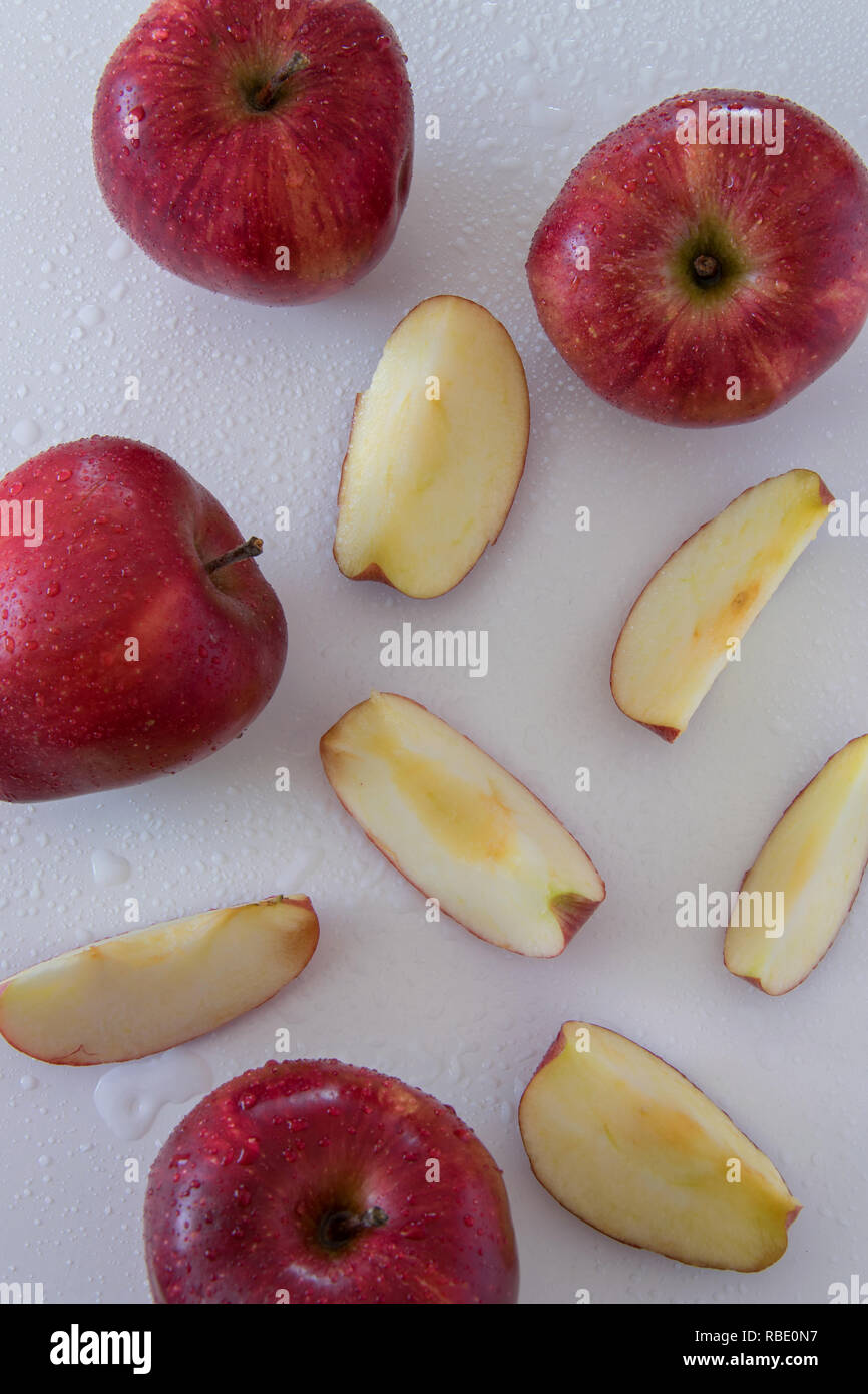 Top view of red crispy apples on white background. Healthy eating ...