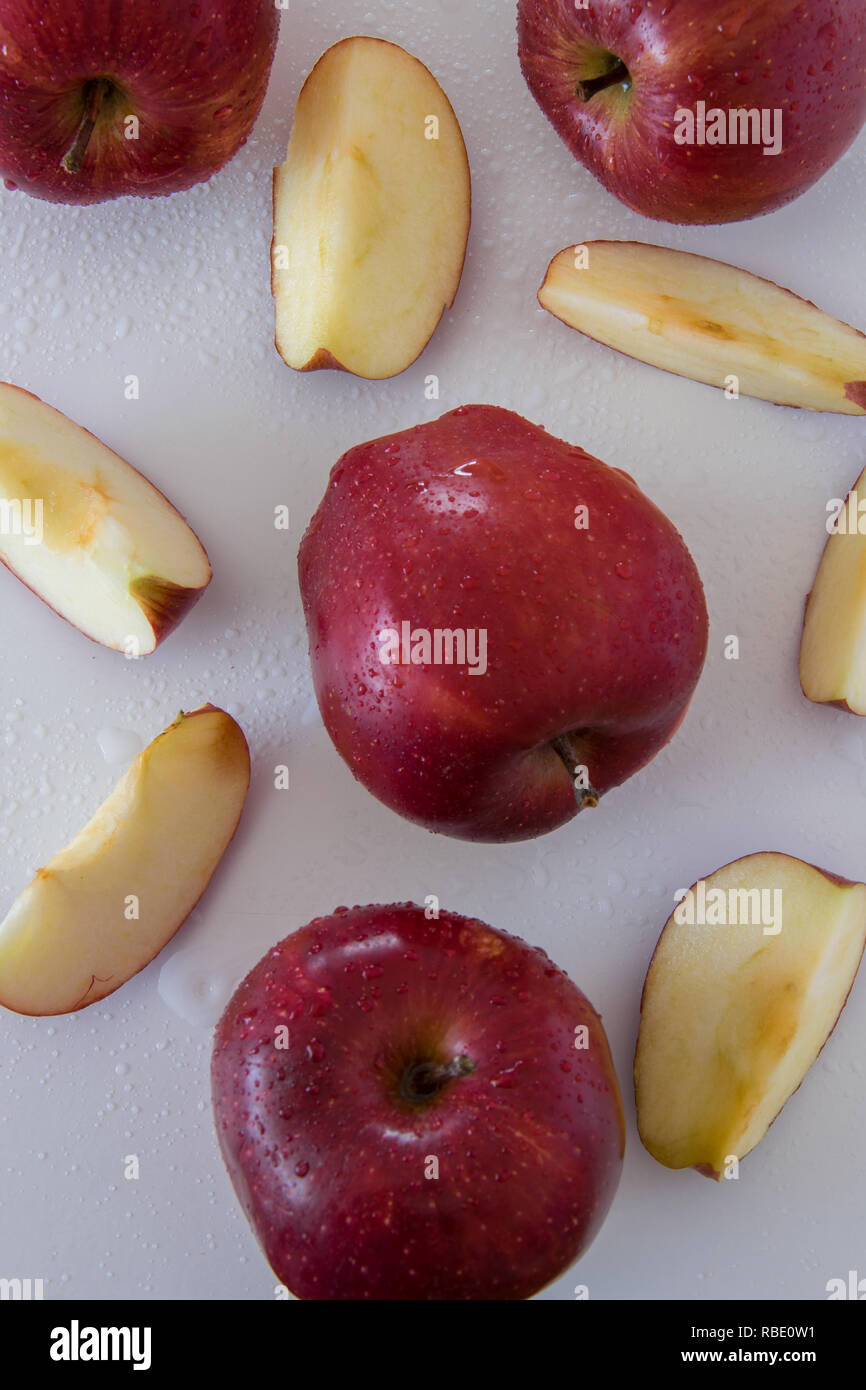 Top view of red crispy apples on white background. Healthy eating ...