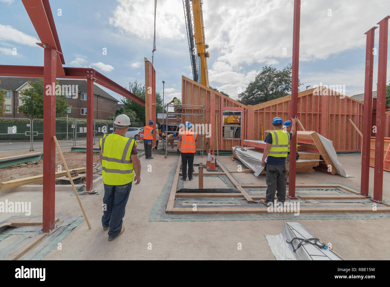 Wood paneling being installed at Maggies Life Centre, Velindre Hospital ...