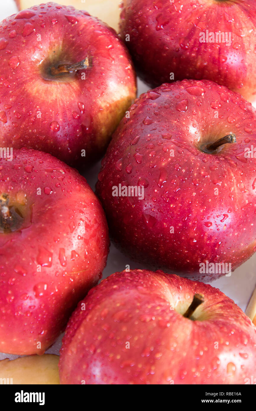 Top view of red crispy apples on white background. Healthy eating ...