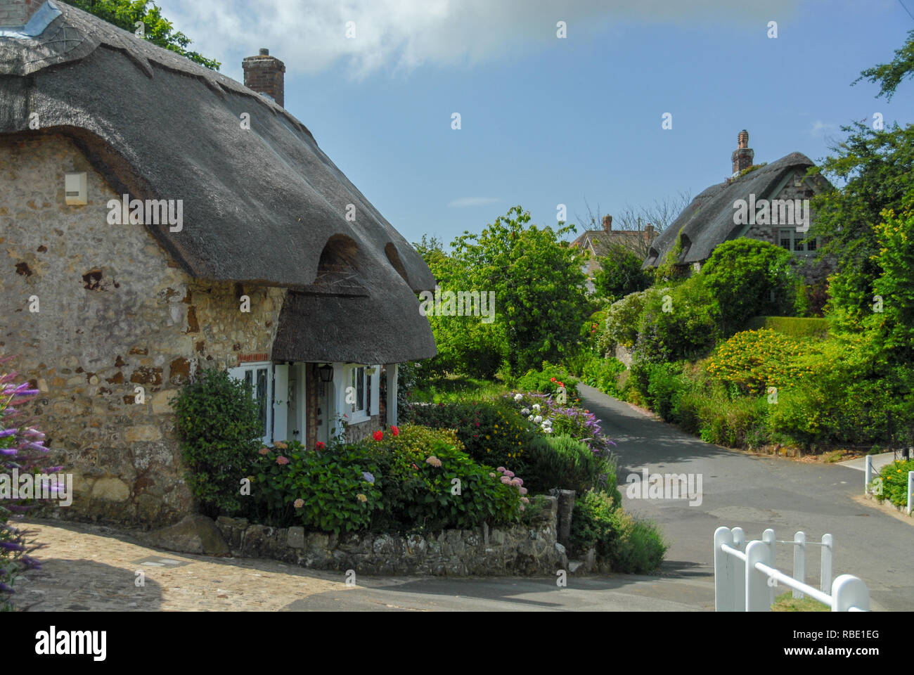 Traditional english vilage houses with thatched roof Stock Photo - Alamy