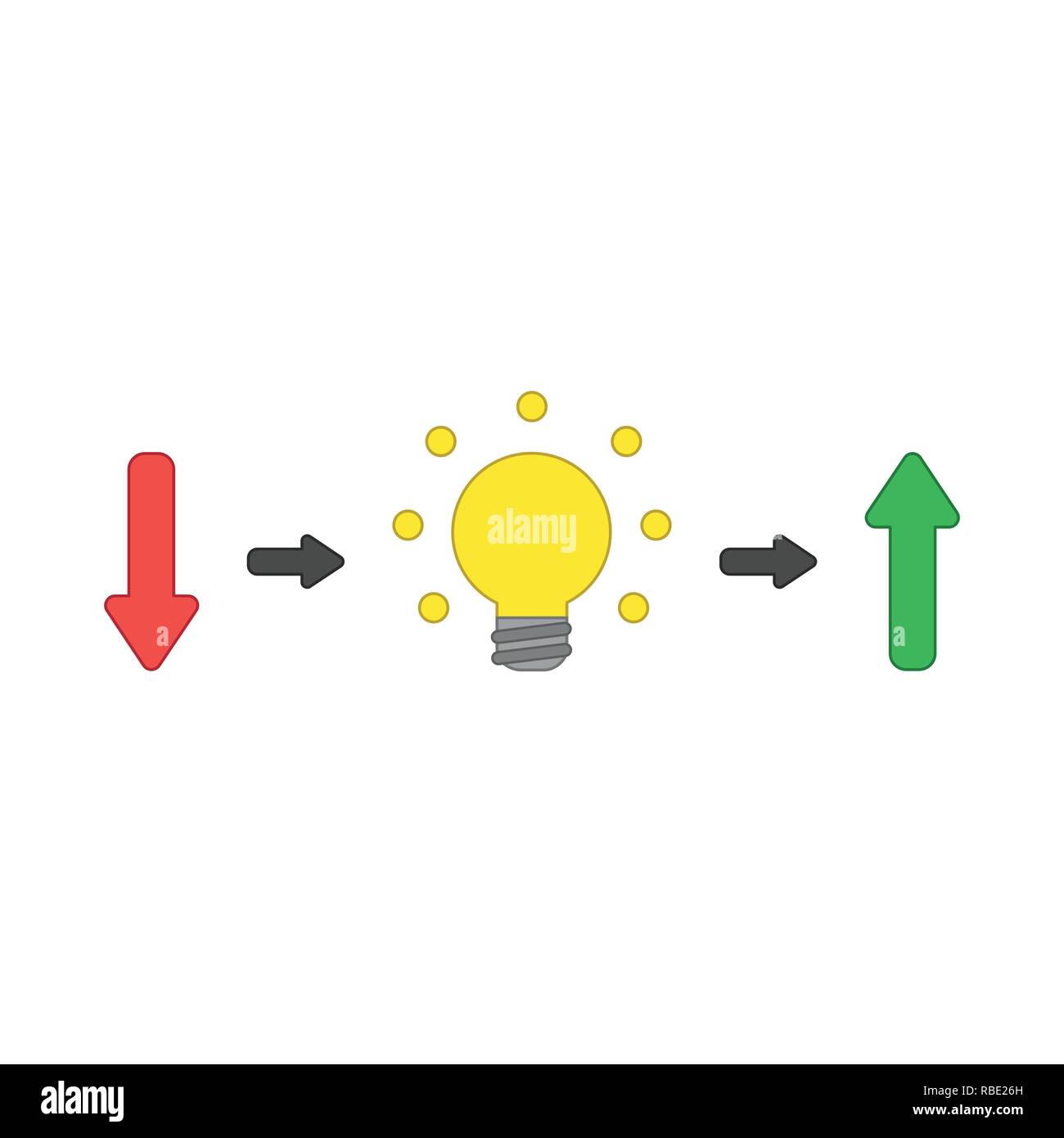 Vector illustration icon concept of arrow down, light bulb idea and ...