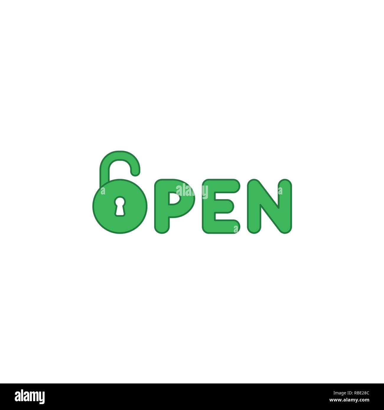 Vector illustration icon concept of open word with opened padlock ...