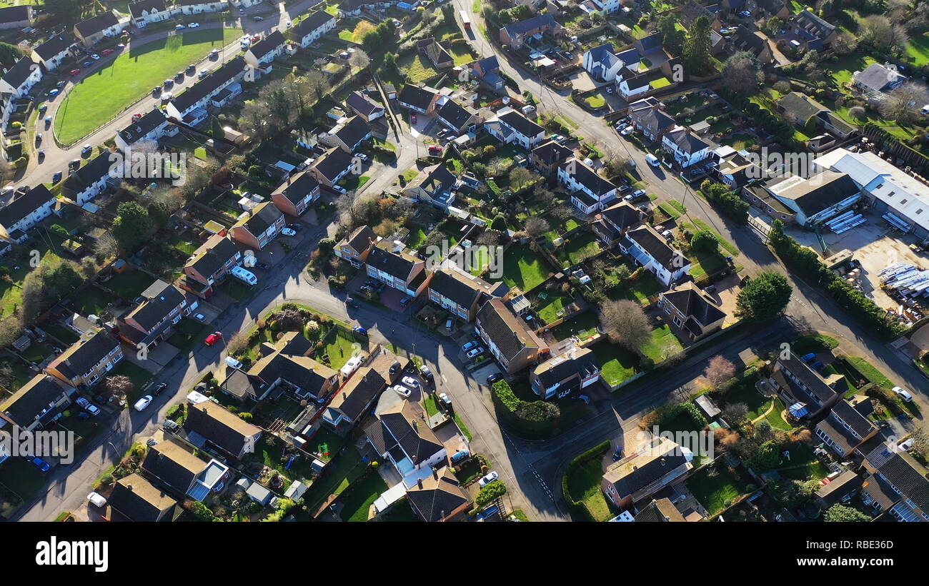 Aerial view of homes in a suburban setting in England Stock Photo - Alamy