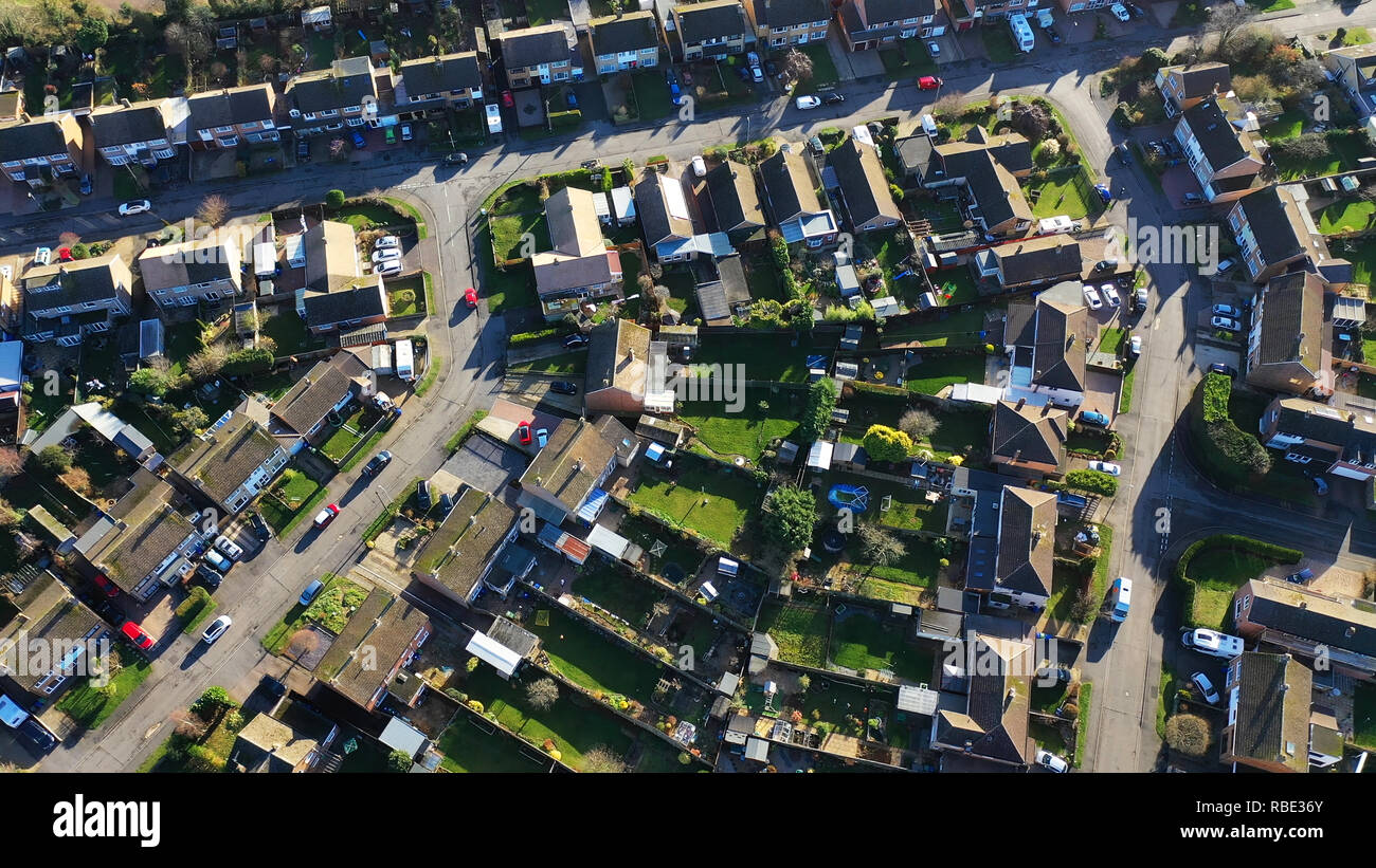 Aerial view of homes in a suburban setting in England Stock Photo - Alamy