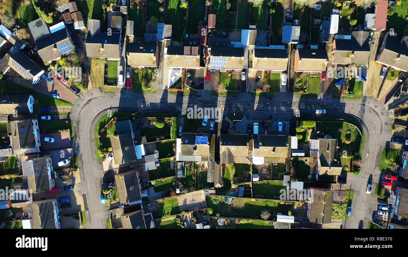 Aerial view of homes in a suburban setting in England Stock Photo - Alamy