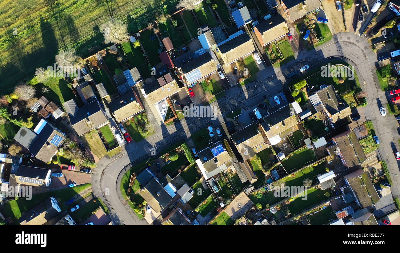 Aerial view of homes in a suburban setting in England Stock Photo - Alamy