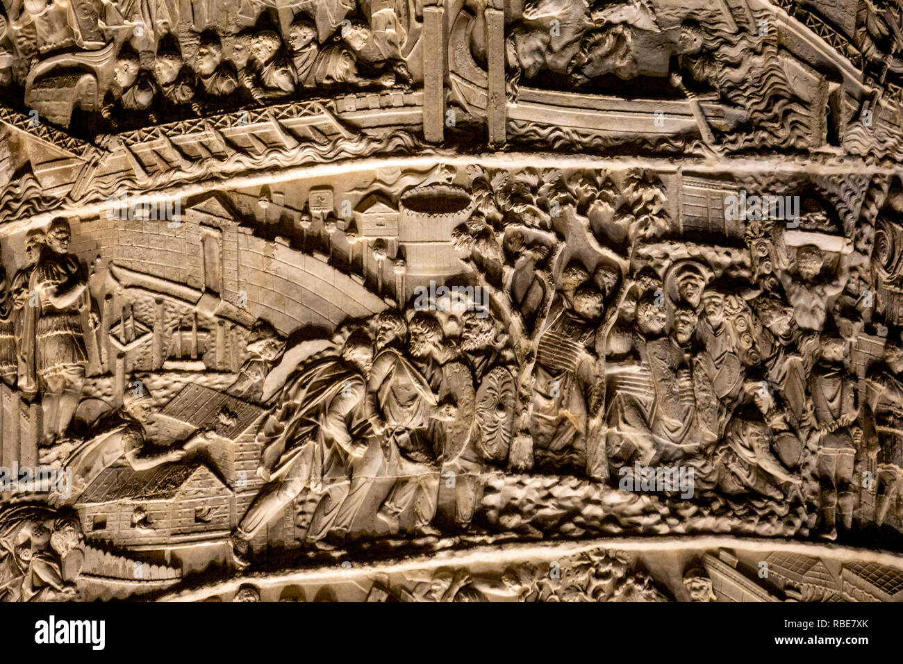 Detail of the Trajan column in Rome, Italy. Column was completed in ...