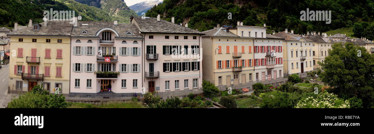 Panoramic view of Via Dei Palazzi in the village of Poschiavo Canton of ...