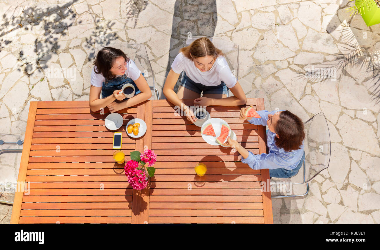 Above view of outdoor family breakfast Stock Photo - Alamy