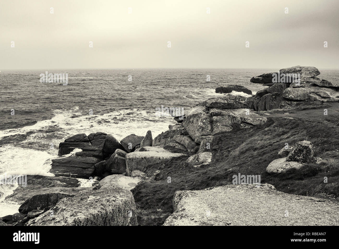 Pulpit Rock, Peninnis Head, St. Mary's, Isles of Scilly, UK. Black and ...