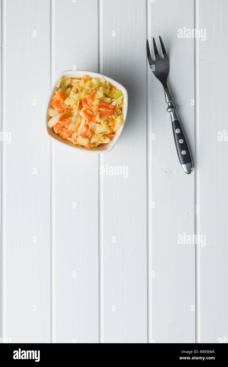 Bowl of coleslaw. Vegetable salad. Top view Stock Photo - Alamy