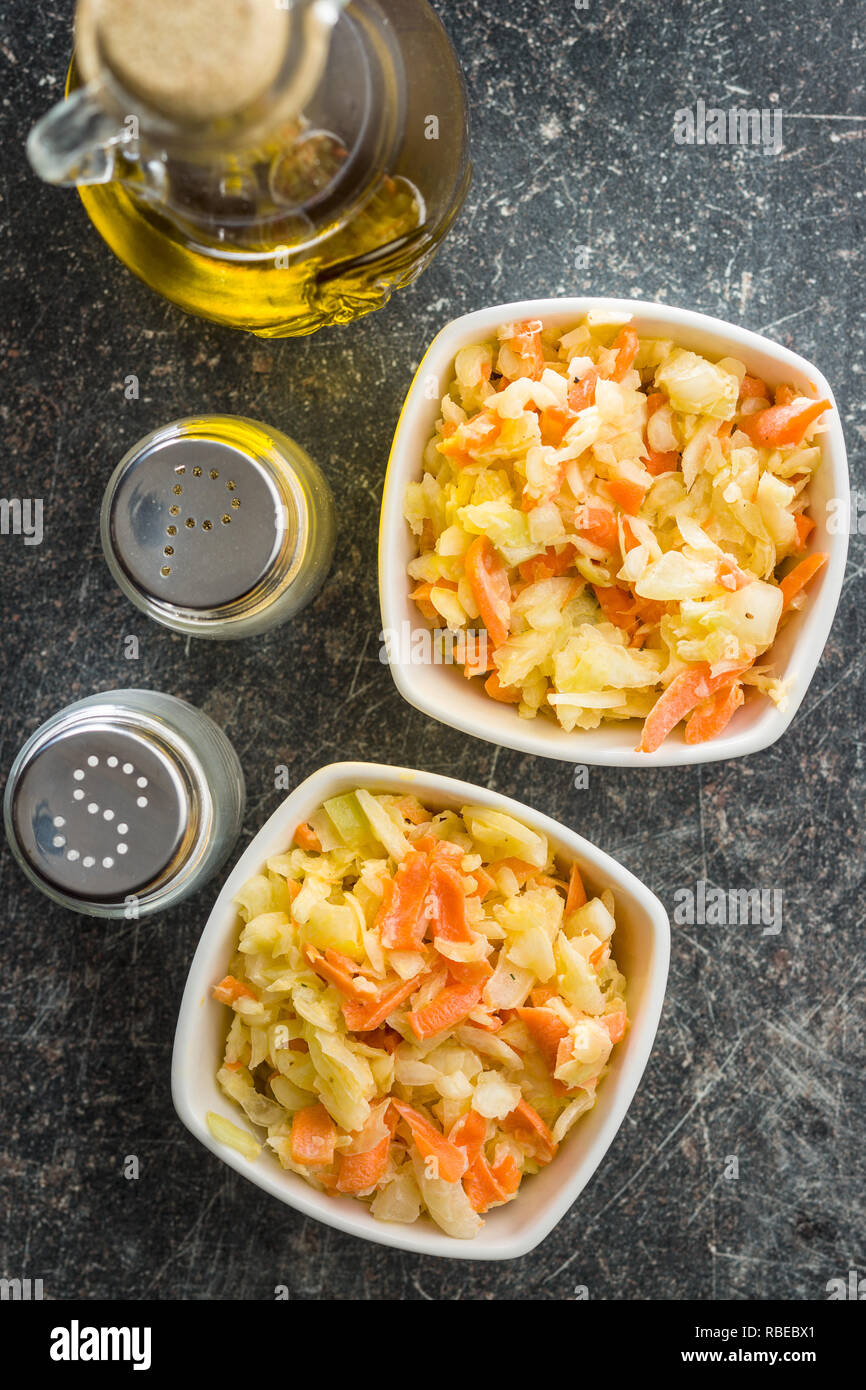 Bowl of coleslaw. Vegetable salad. Top view Stock Photo - Alamy