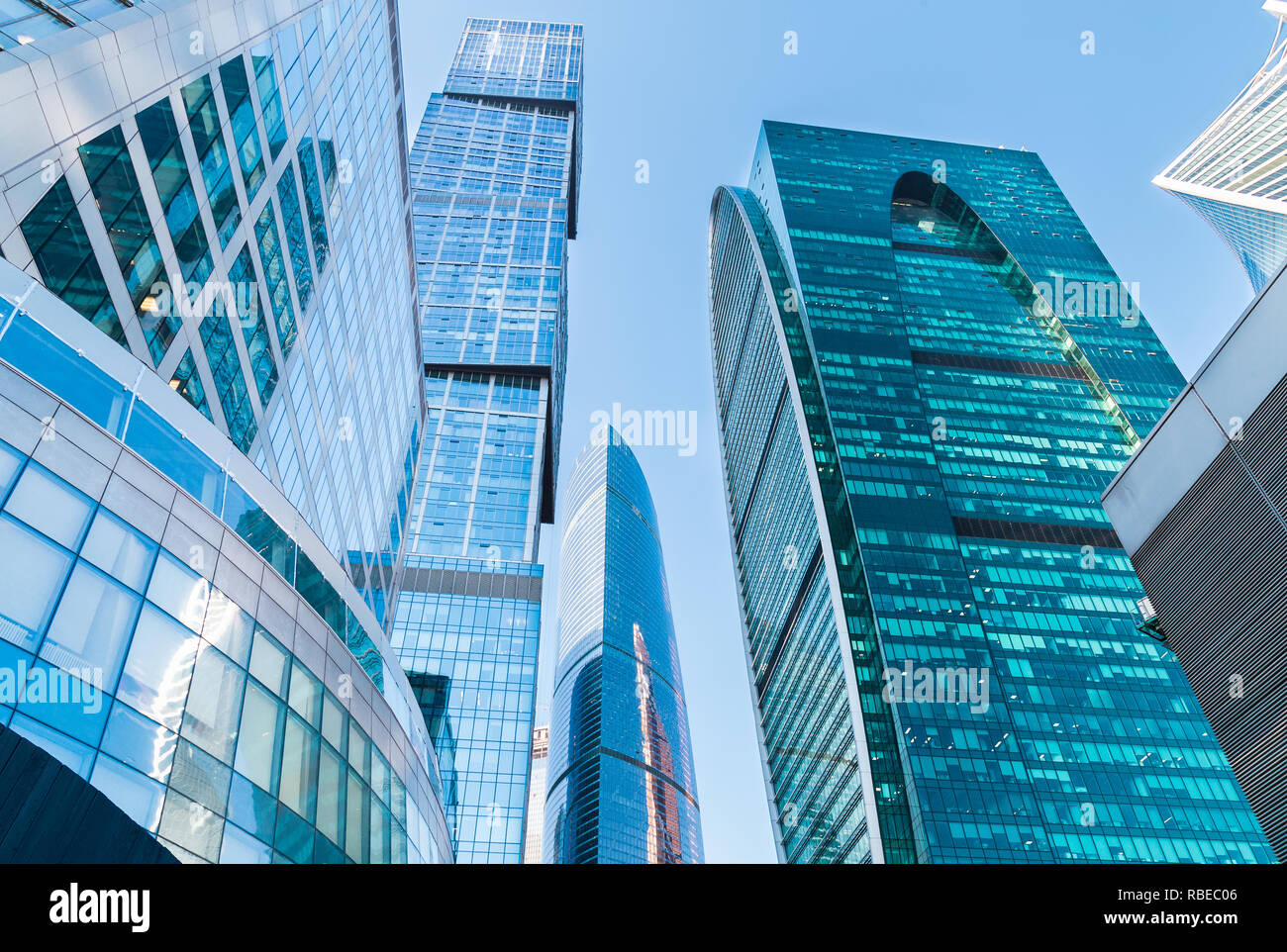 Down-up view at skyscrapers in Moscow-city (Moscow International ...