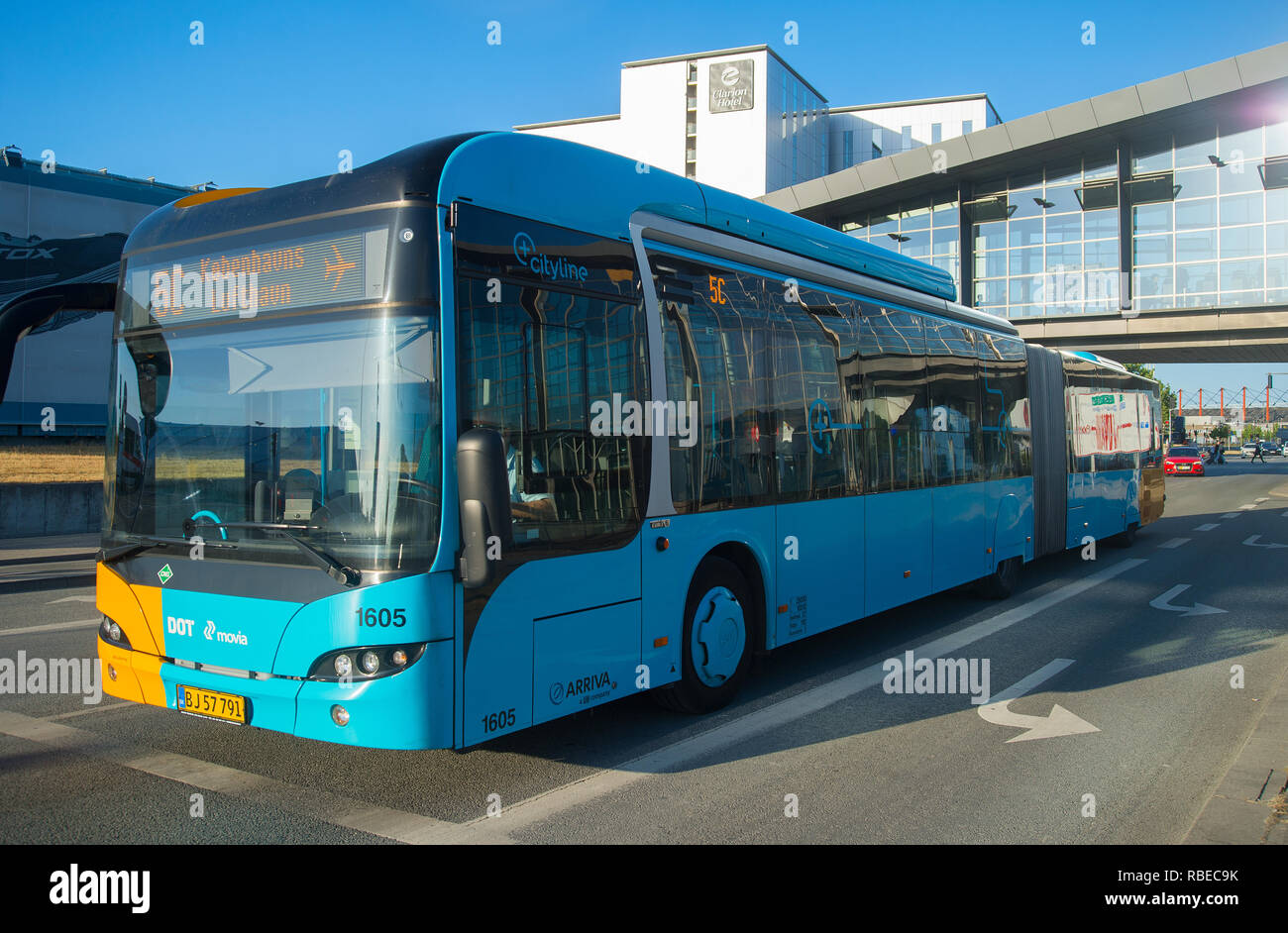 COPENHAGEN ,DENMARK - JUNE 13, 2018: Bus at Kastrup airport hall in ...