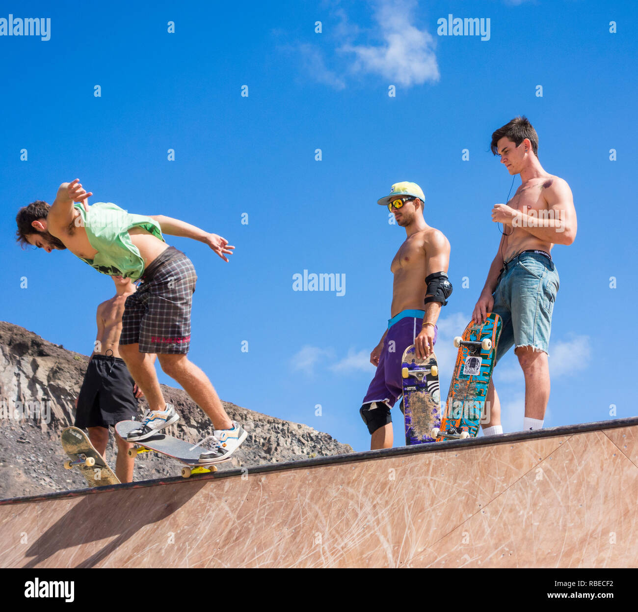 Skateboarder on Skateboarding ramp in skatepark Stock Photo - Alamy