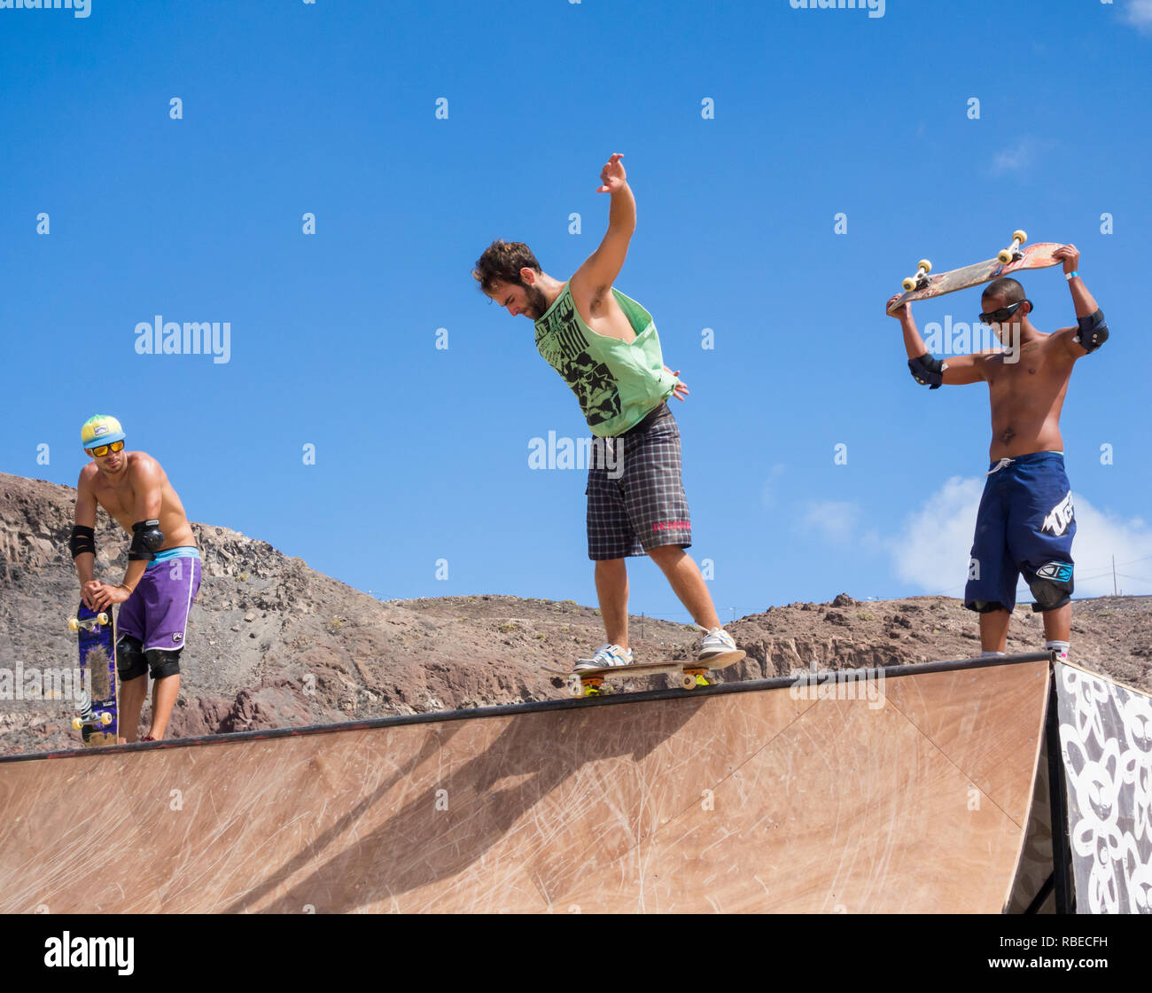 Skateboarder on Skateboarding ramp in skatepark Stock Photo - Alamy