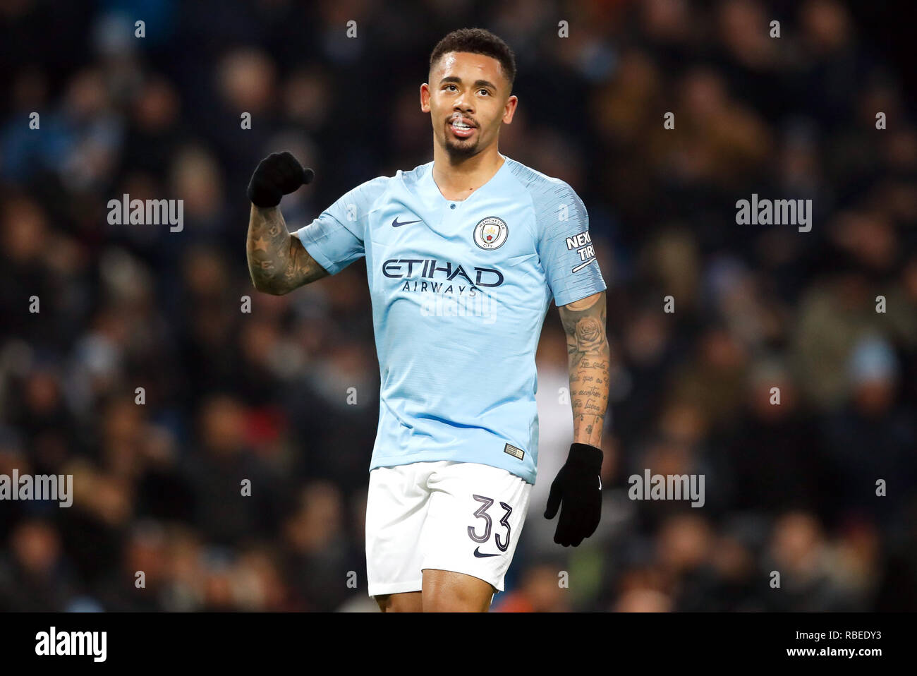 Manchester City's Gabriel Jesus celebrates scoring his side's fifth ...