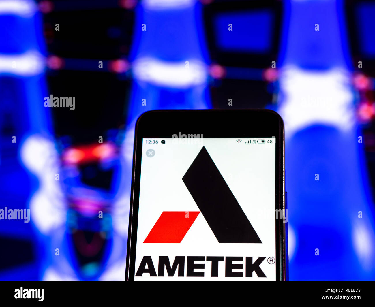 AMETEK, Inc. Manufacturing company logo seen displayed on smart phone ...