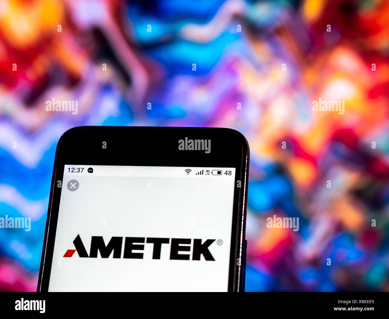 AMETEK, Inc. Manufacturing company logo seen displayed on smart phone ...
