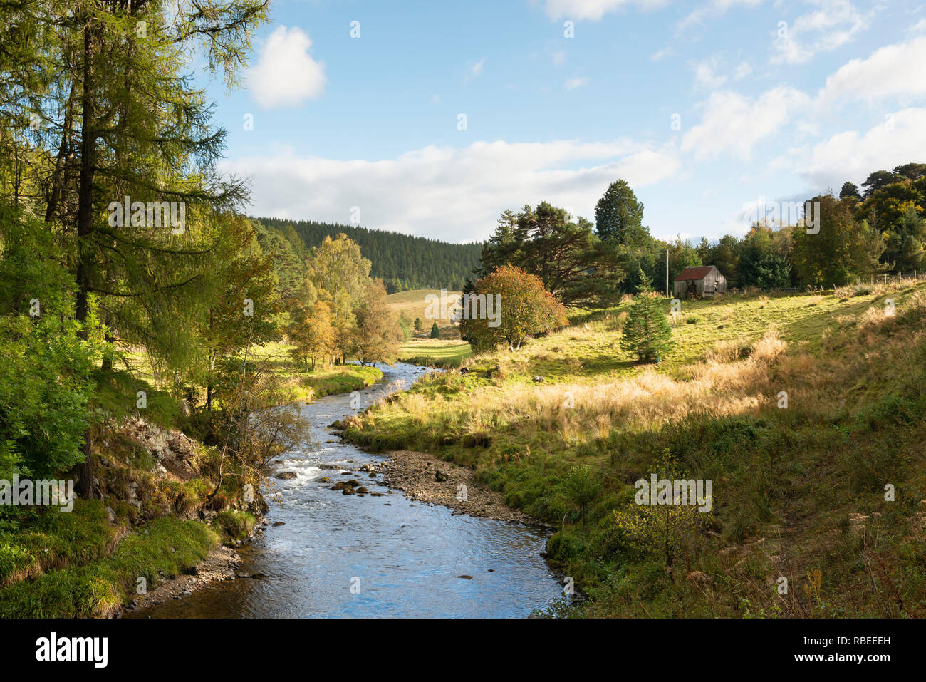 The River Don Flows Through Farmland in Strathdon, near Bellabeg Stock ...