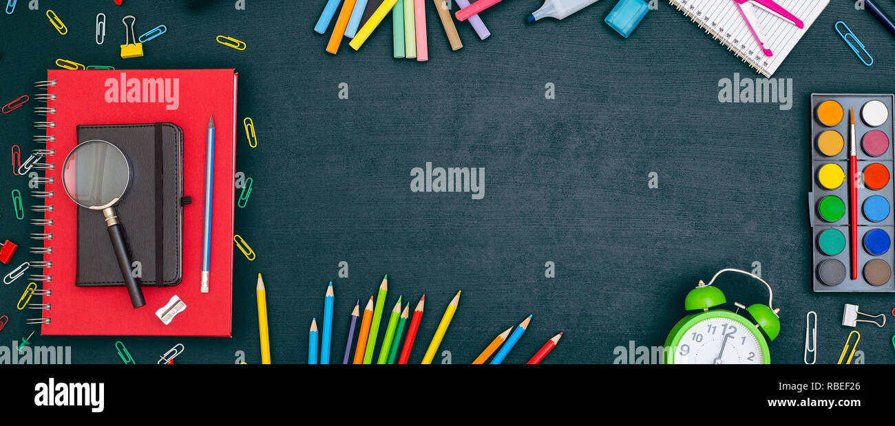 black wooden background for back to school concept Stock Photo - Alamy