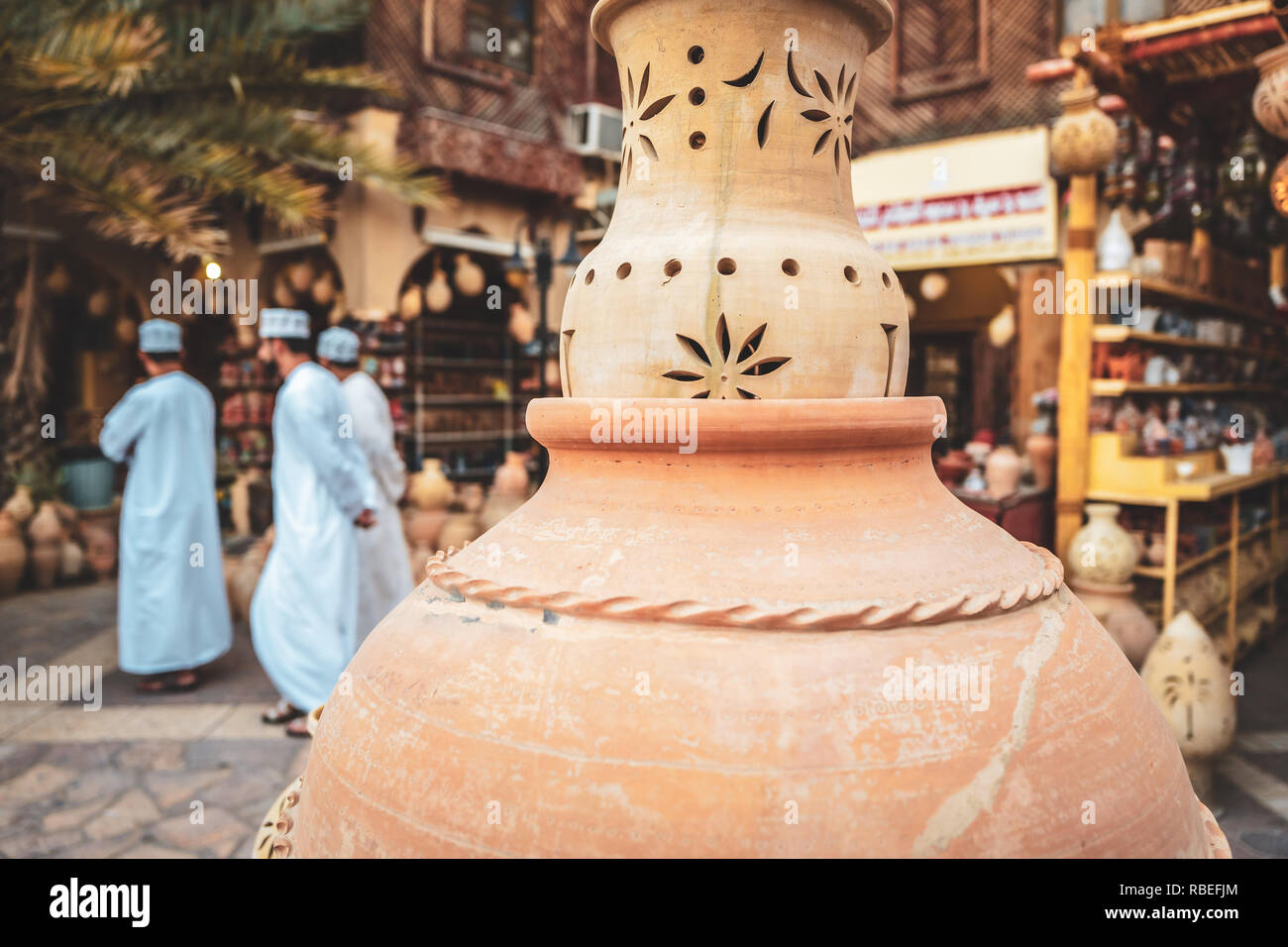 Traditional handicraft pots in Nizwa, the ancient capital of Oman Stock ...