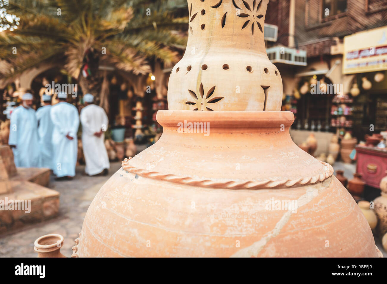 Traditional handicraft pots in Nizwa, the ancient capital of Oman Stock ...